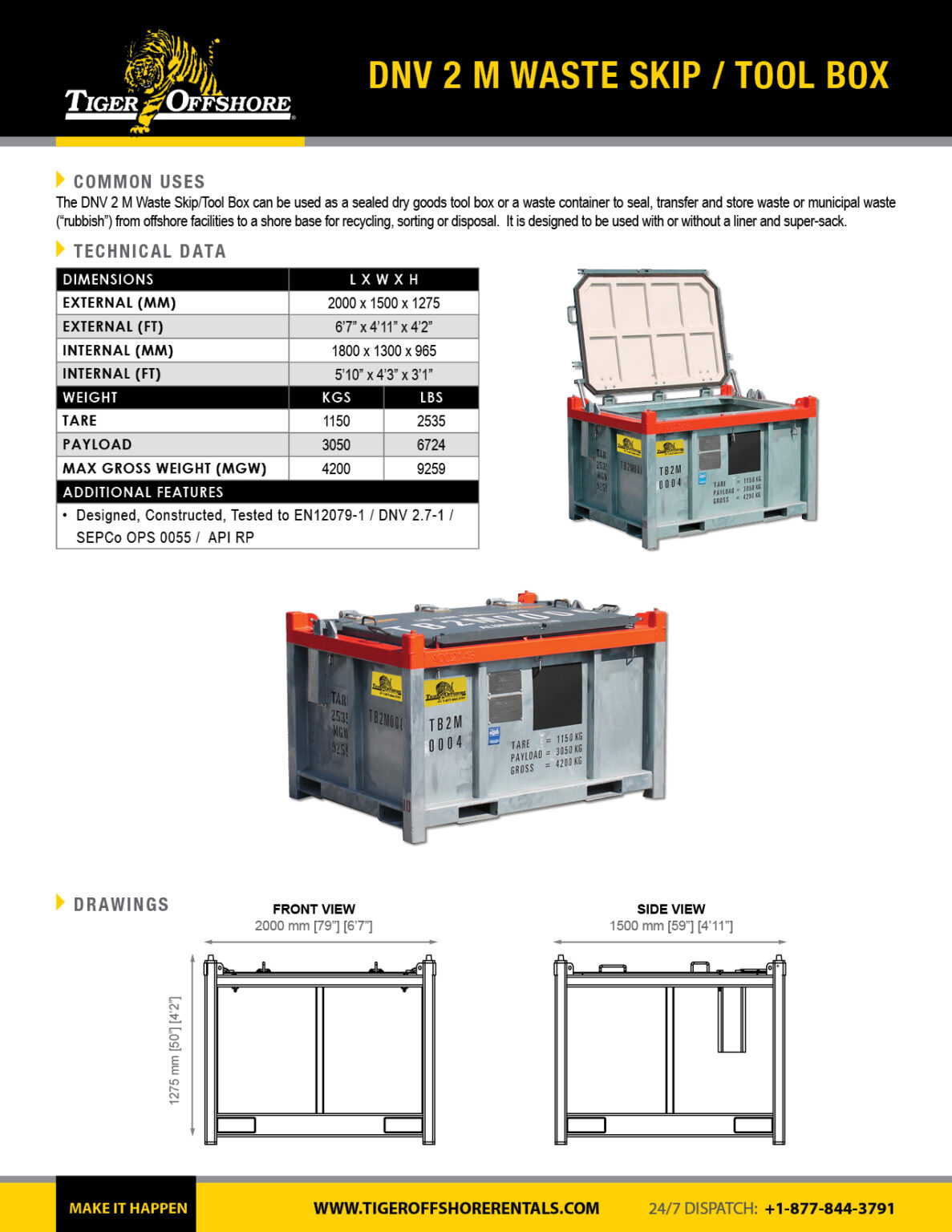 Waste Skips - Specification Sheets - Tiger Offshore Rentals