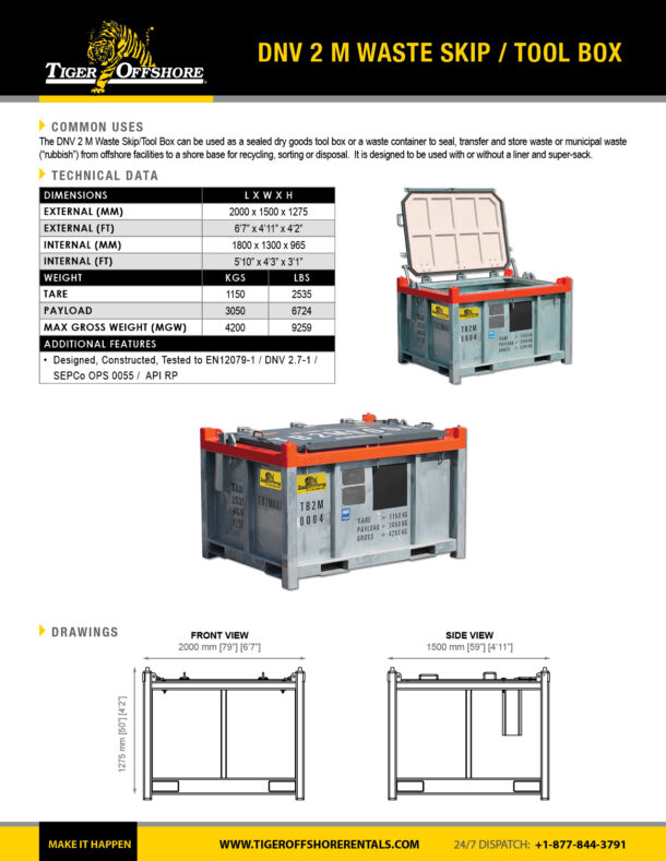 Waste Skips - Specification Sheets - Tiger Offshore Rentals