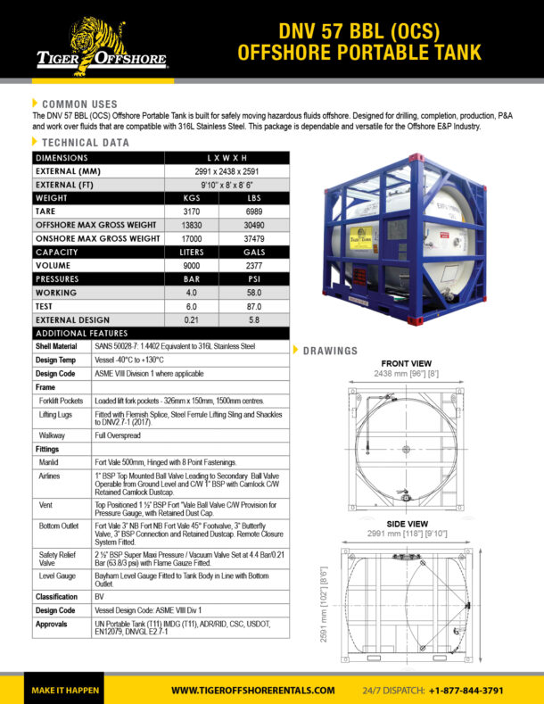 Fluid Tanks - Specification Sheets - Tiger Offshore Rentals