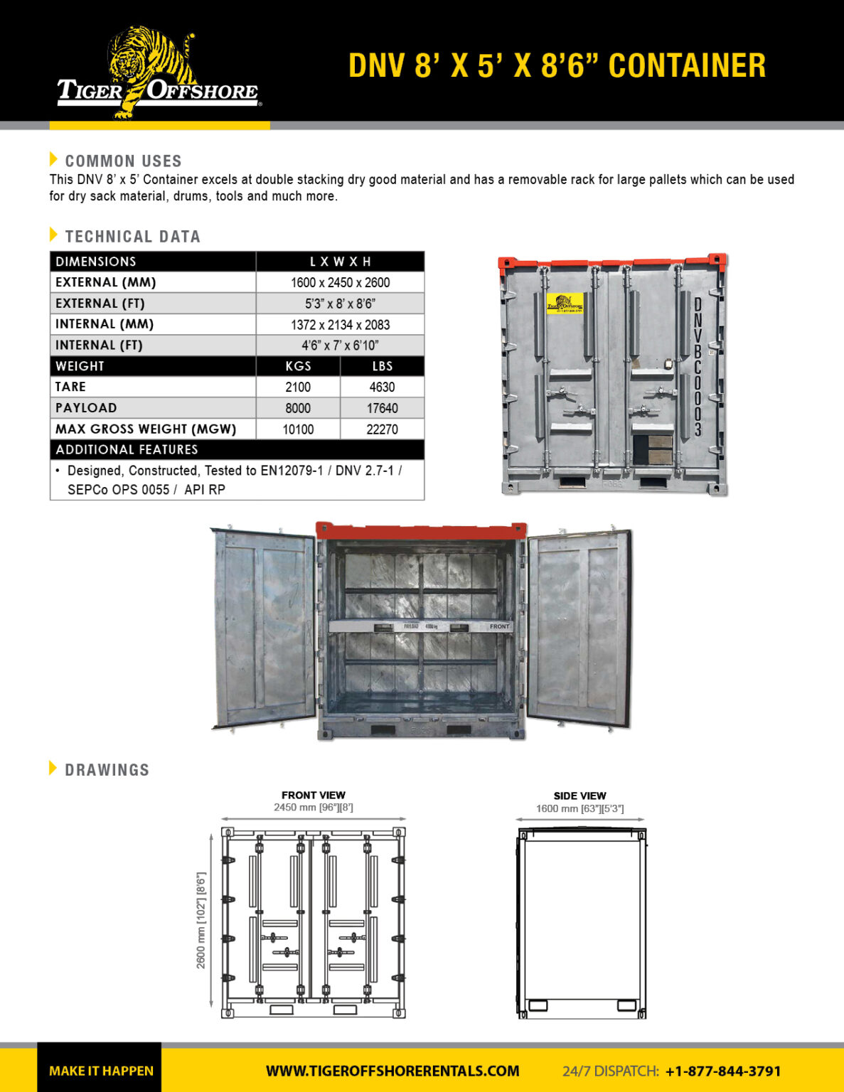Containers - Specification Sheets - Tiger Offshore Rentals