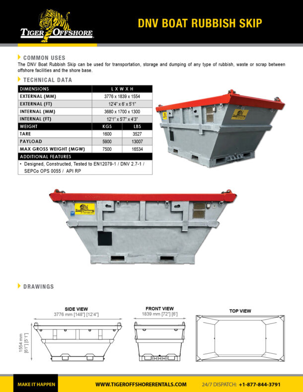Waste Skips - Specification Sheets - Tiger Offshore Rentals