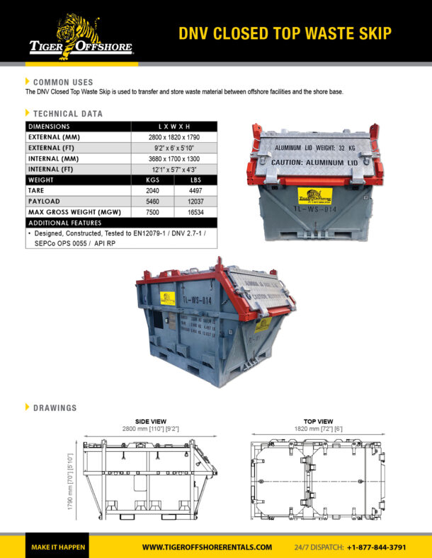 Waste Skips - Specification Sheets - Tiger Offshore Rentals
