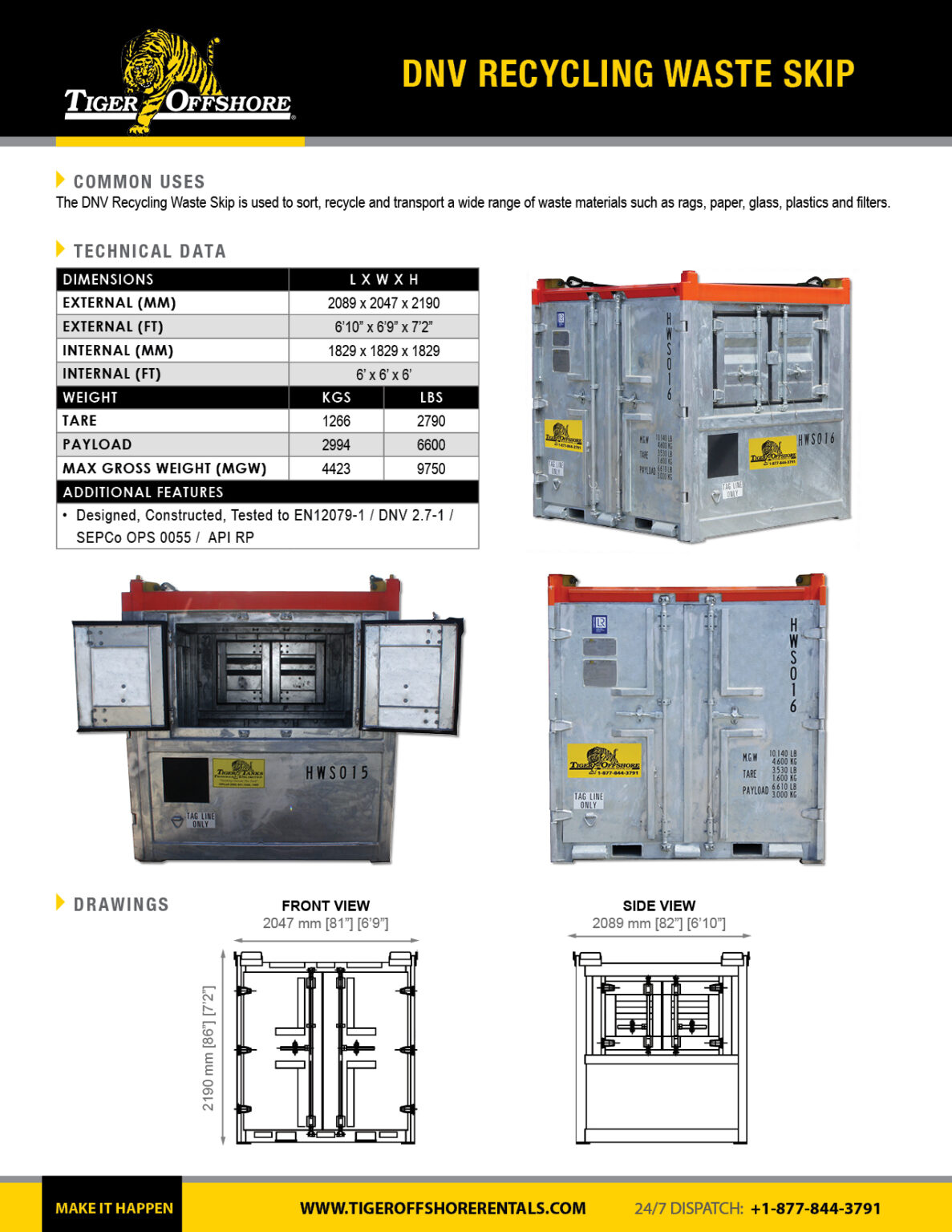 Waste Skips - Specification Sheets - Tiger Offshore Rentals