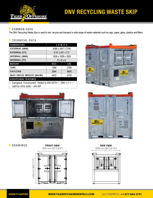 Waste Skips - Specification Sheets - Tiger Offshore Rentals
