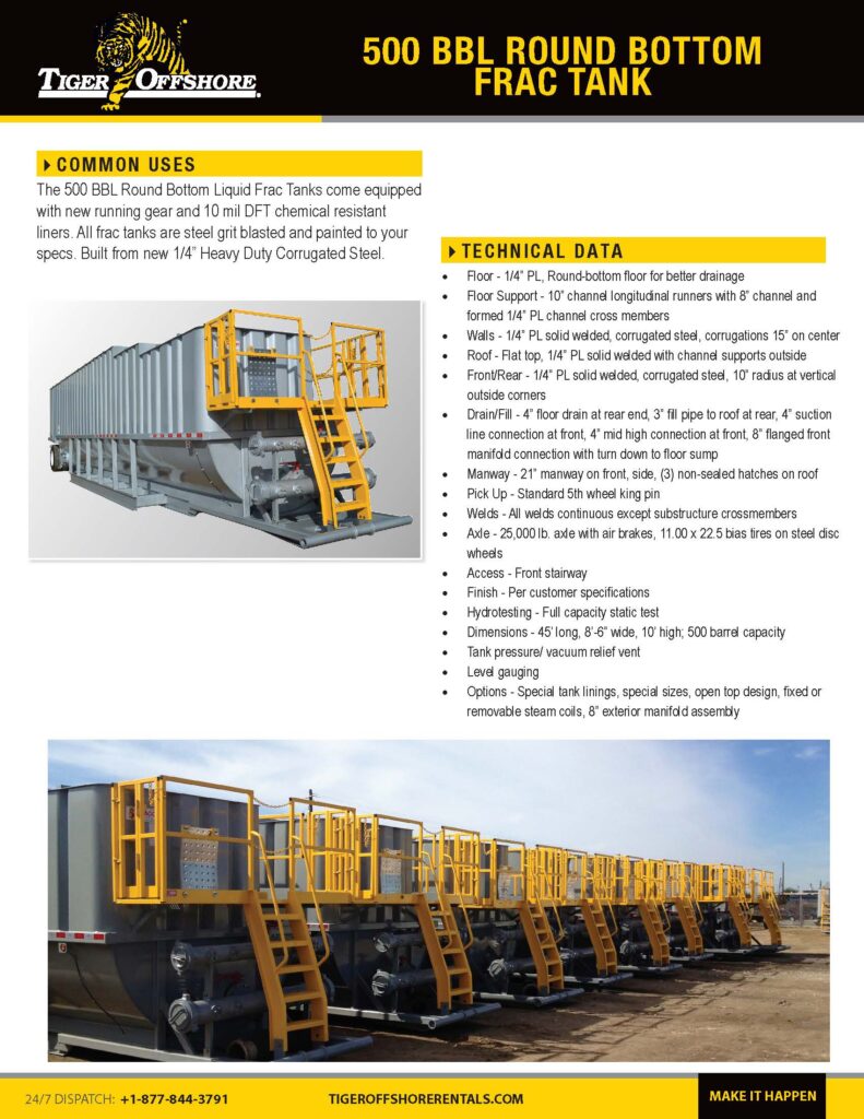 500 bbl Round Bottom Fluid Storage Tanks - Tiger Offshore Rentals